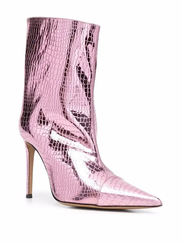 Alexandre Vauthier Crocodile-effect 105mm Ankle Boots - Pink