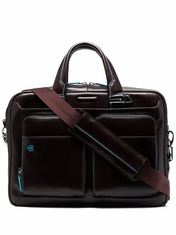 PIQUADRO Contrast-stitching Leather Briefcase - Brown
