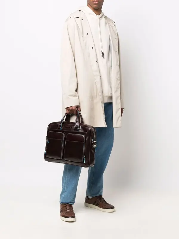 PIQUADRO Contrast-stitching Leather Briefcase