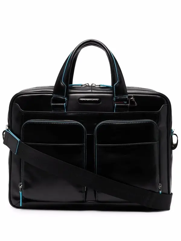 PIQUADRO Contrast-stitching Leather Work Bag - Black