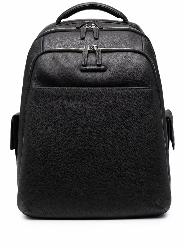 PIQUADRO Leather Zipped Backpack - Black