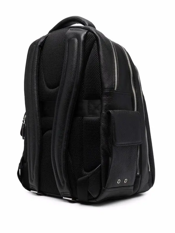 PIQUADRO Leather Zipped Backpack - Black