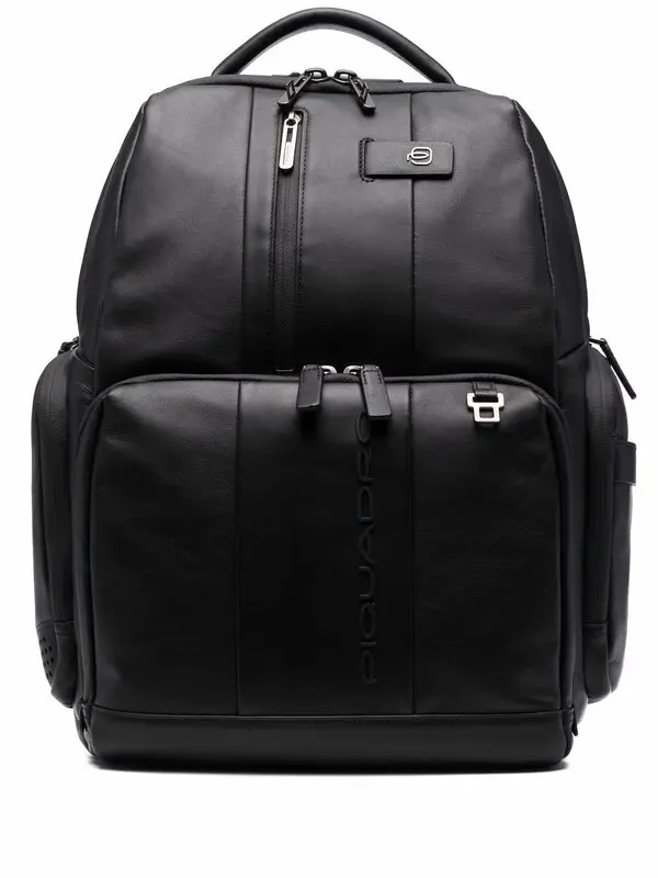 PIQUADRO Logo-embossed Leather Backpack - Black