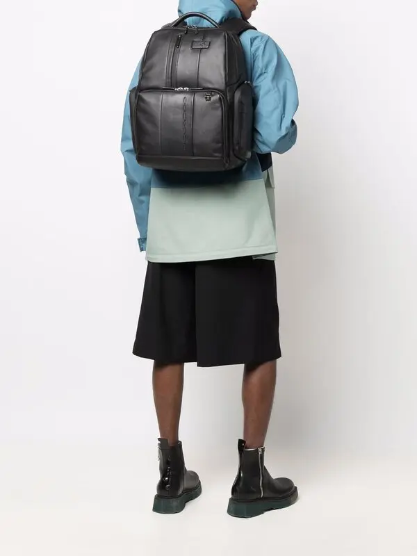 PIQUADRO Logo-embossed Leather Backpack - Black