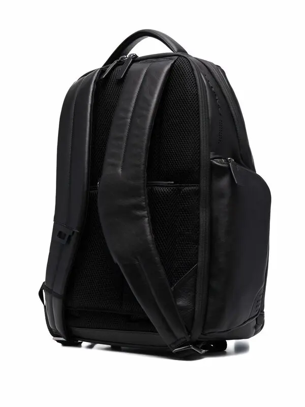 PIQUADRO Logo-embossed Leather Backpack - Black