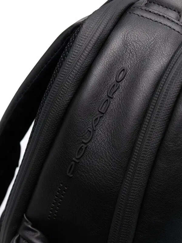 PIQUADRO Logo-embossed Leather Backpack - Black