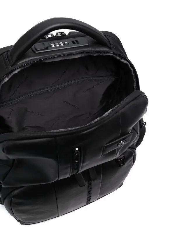 PIQUADRO Logo-embossed Leather Backpack - Black