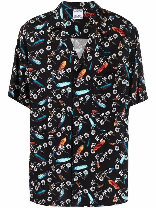 COUNTY OF MILAN Floral-print Short-sleeve Shirt - Black