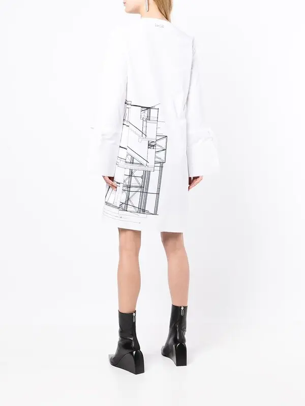 Off-White Graphic-print Mini Dress With Tied Sleeves