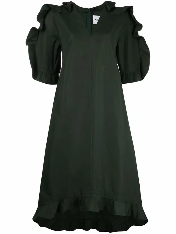 JIL SANDER Ruffled Oversized Midi Dress - Green