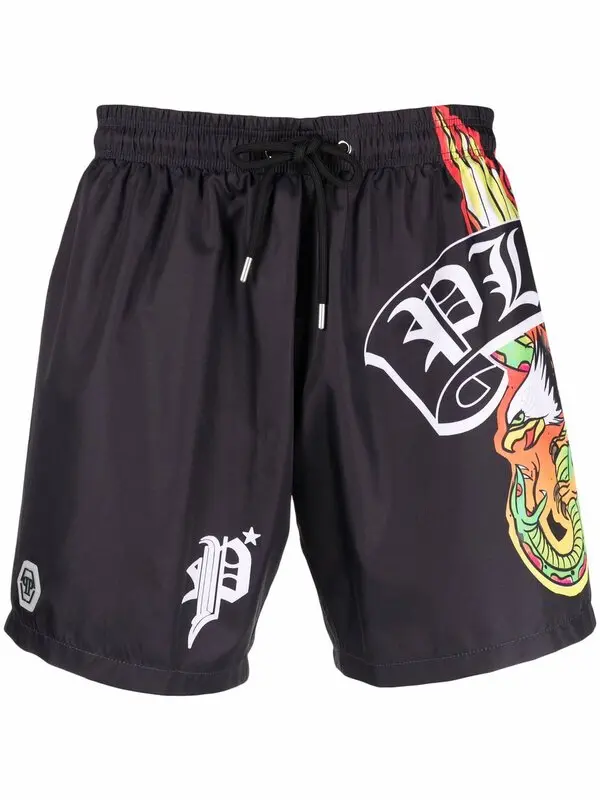 Philipp Plein Logo-print Swim Shorts - Black