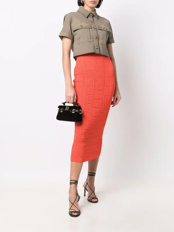Balmain Perforated Monogram Skirt