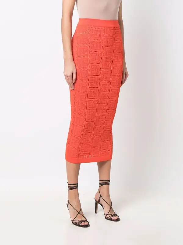 Balmain Perforated Monogram Skirt