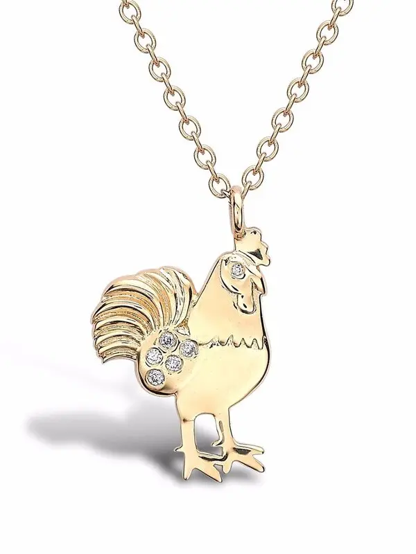 PRAGNELL 18kt Yellow Zodiac Rooster Diamond Pendant Necklace - Gold