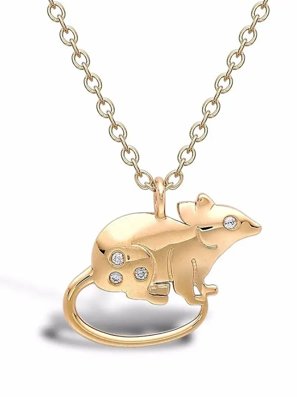 PRAGNELL 18kt Yellow Zodiac Diamond Rat Pendant Necklace - Gold