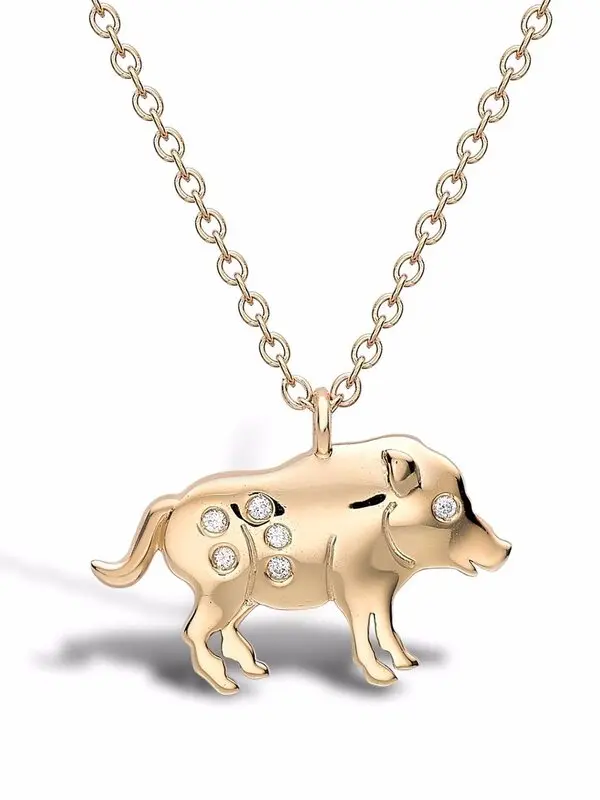PRAGNELL 18kt Yellow Zodiac Diamond Pig Pendant - Gold