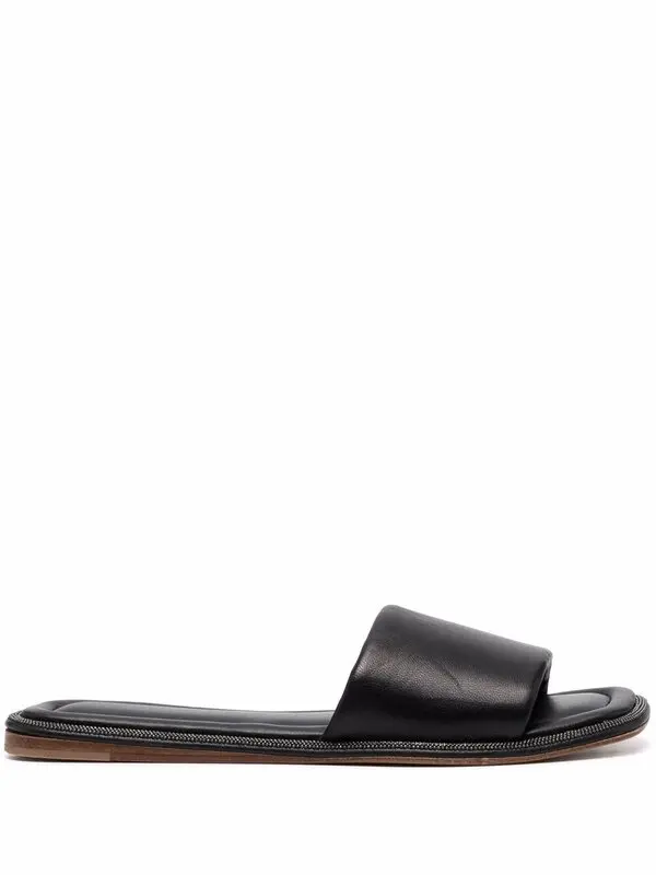 Brunello Cucinelli Monili Leather Slides - Black