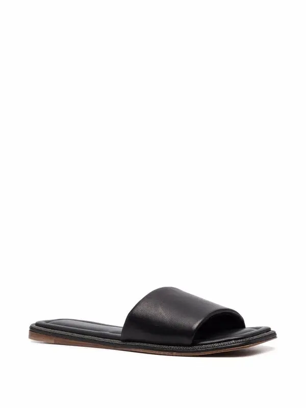 Brunello Cucinelli Monili Leather Slides - Black