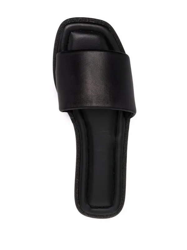 Brunello Cucinelli Monili Leather Slides - Black
