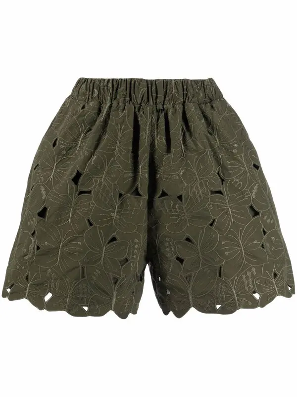Red Valentino High-waisted Embroidered Shorts - Green