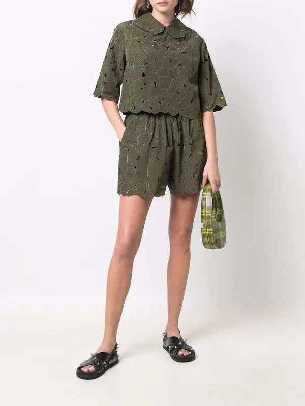 Red Valentino High-waisted Embroidered Shorts - Green