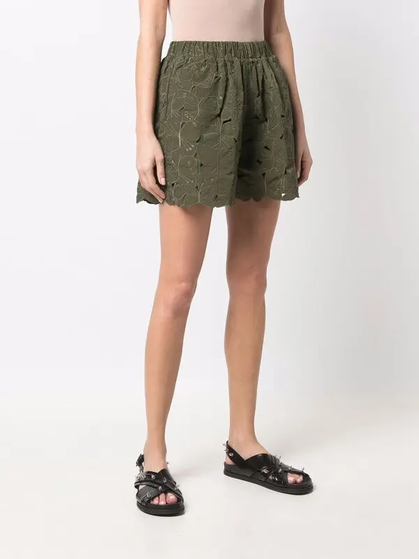 Red Valentino High-waisted Embroidered Shorts - Green