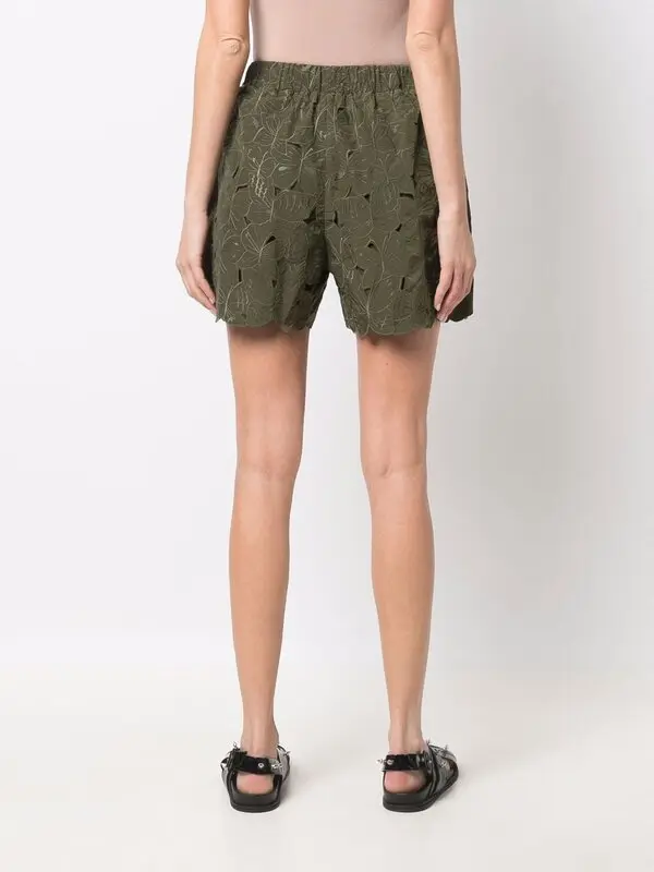 Red Valentino High-waisted Embroidered Shorts - Green