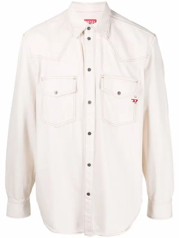 DIESEL® Logo-embroidered Denim Shirt - Neutrals