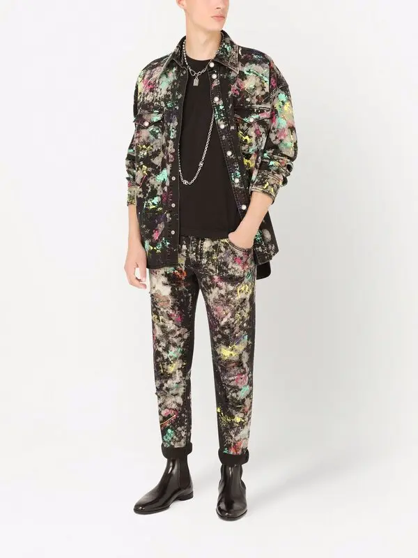 Dolce & Gabbana Paint Splatter Slim Fit Jeans - Black