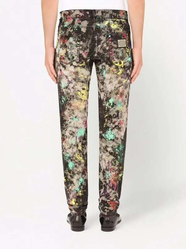 Dolce & Gabbana Paint Splatter Slim Fit Jeans - Black