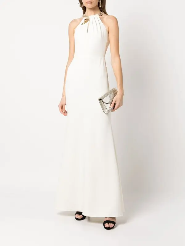 Marchesa Halterneck Sequin Embellishment Gown - White