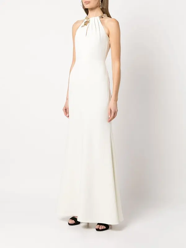 Marchesa Halterneck Sequin Embellishment Gown - White