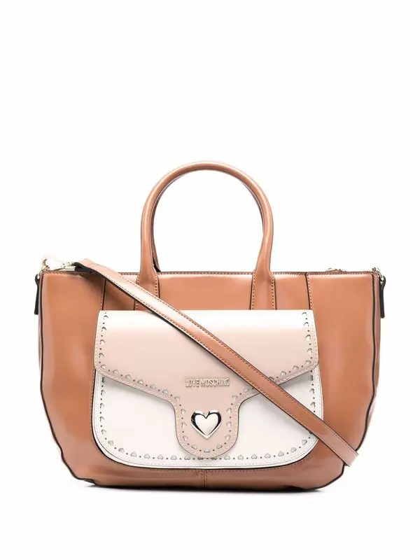 Moschino Logo-plaque Panelled Tote Bag - Brown