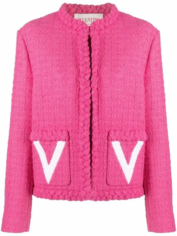 Valentino Garavani Woven-detail Tweed Coat - Pink
