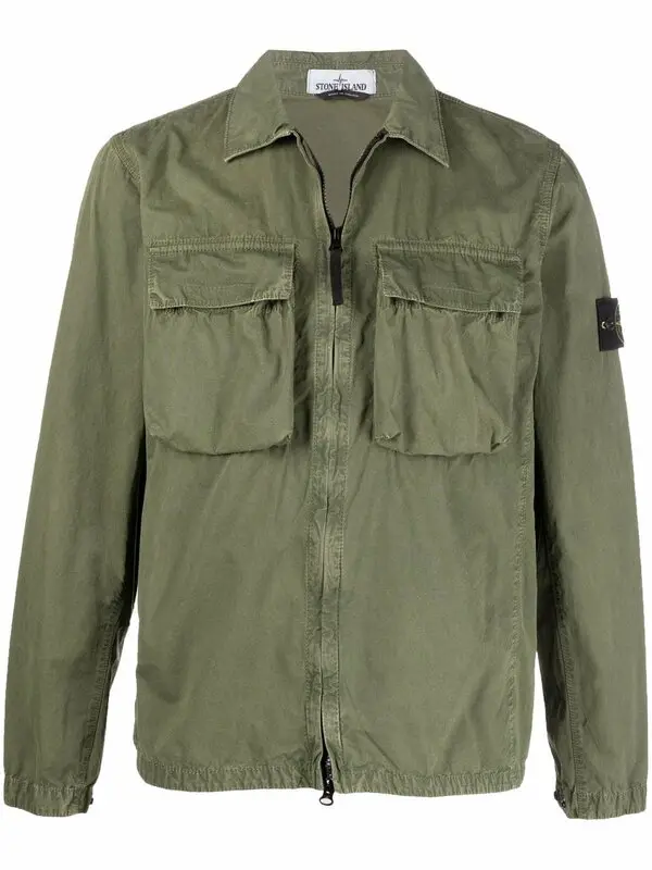 Stone Island Compass-logo Zip-up Shirt Jacket