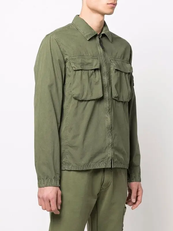 Stone Island Compass-logo Zip-up Shirt Jacket