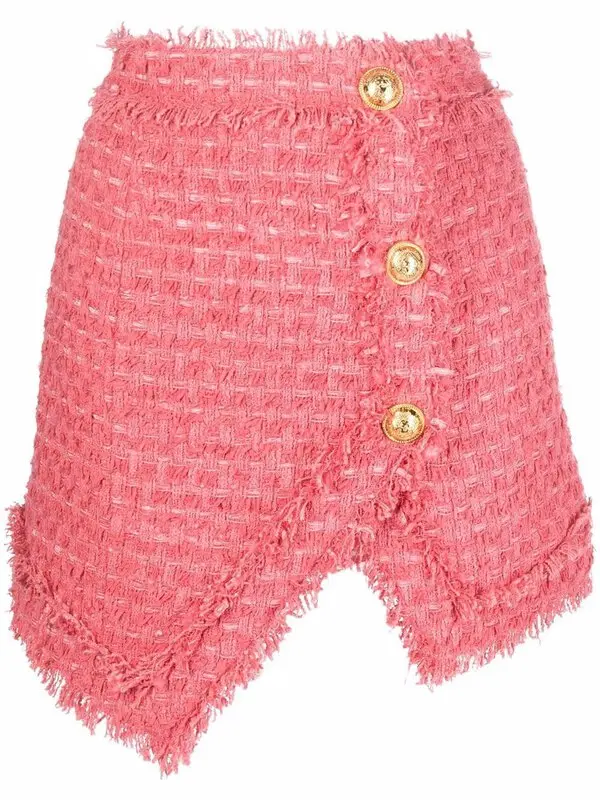 Balmain Textured Tweed Mini Skirt - Pink