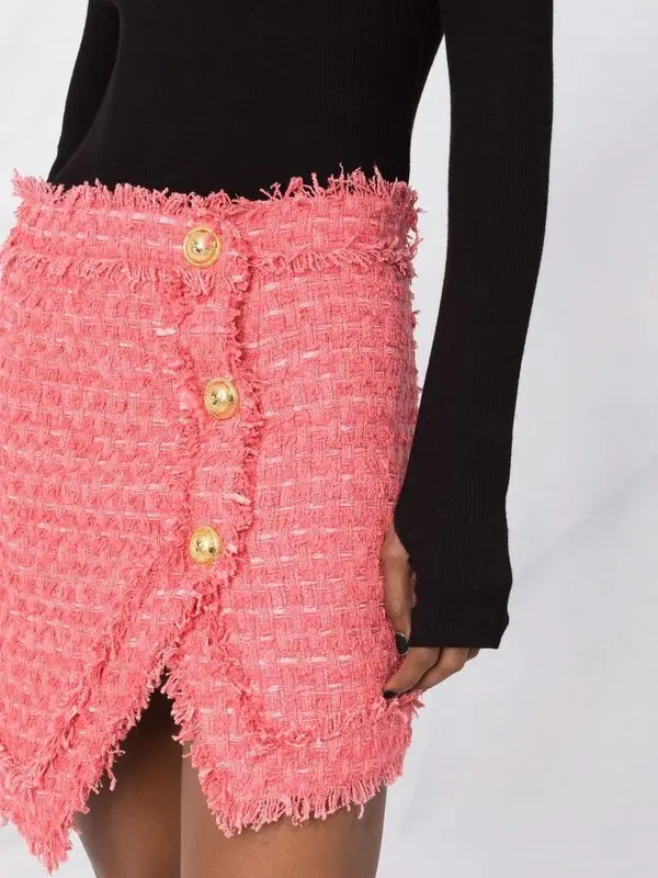 Balmain Textured Tweed Mini Skirt - Pink
