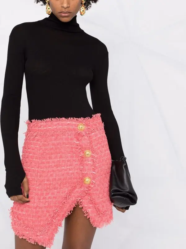 Balmain Textured Tweed Mini Skirt - Pink