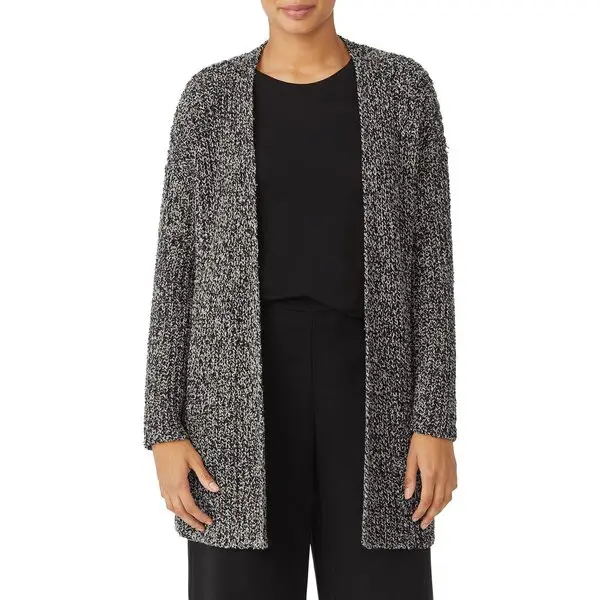 Eileen Fisher Long Pocket Organic Cotton Cardigan - Black