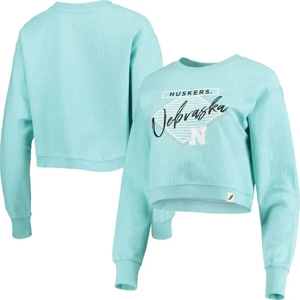 LEAGUE COLLEGIATE WEAR Nebraska Huskers Corded Timber Crop Pullover Sweatshirt - Light Blue
