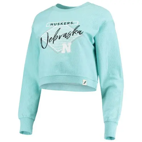 LEAGUE COLLEGIATE WEAR Nebraska Huskers Corded Timber Crop Pullover Sweatshirt - Light Blue