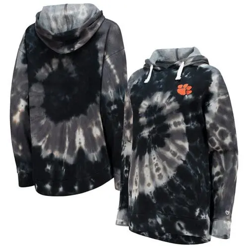 COLOSSEUM Clemson Tigers Slow Ride Spiral Tie-dye Oversized Pullover Hoodie - Black
