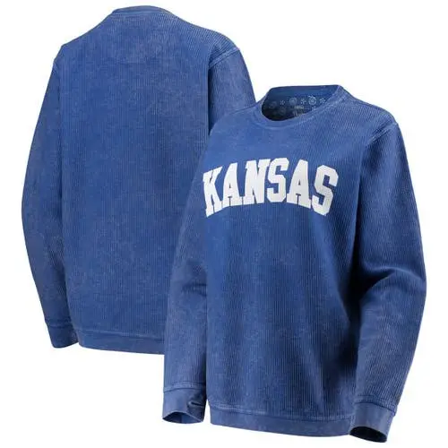 PRESSBOX Kansas Jayhawks Comfy Cord Vintage Wash Basic Arch Pullover Sweatshirt