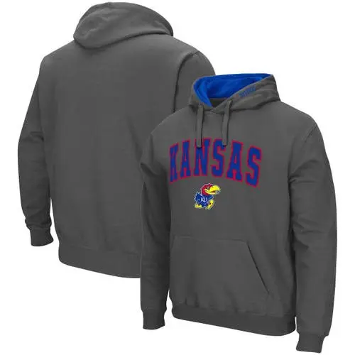 COLOSSEUM Kansas Jayhawks Arch & Logo 3.0 Pullover Hoodie - Charcoal