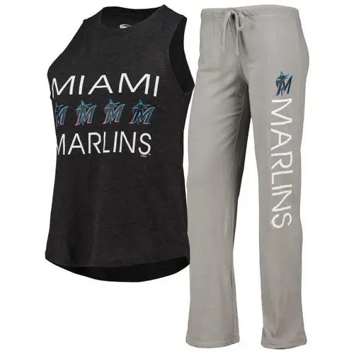 CONCEPTS SPORT Black Miami Marlins Meter Muscle Tank Top & Pants Sleep Set - Gray
