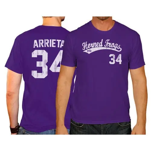 The Original Retro Brand Original Jake Arrieta Tcu Horned Frogs Ncaa Baseball T-shirt - Purple