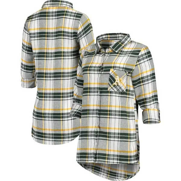 CONCEPTS SPORT Oakland Athletics Plaid Flannel Nightshirt - Green