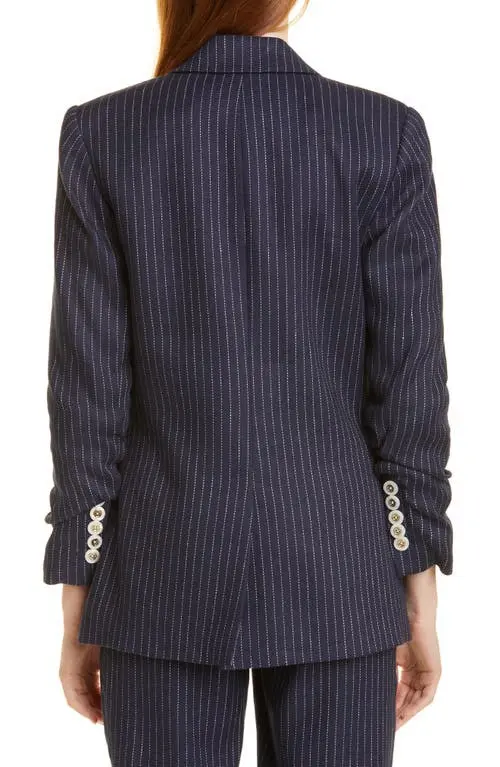 Veronica Beard Beacon Pickstitch Stripe Linen Blend Dickey Jacket