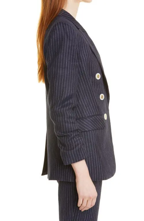 Veronica Beard Beacon Pickstitch Stripe Linen Blend Dickey Jacket